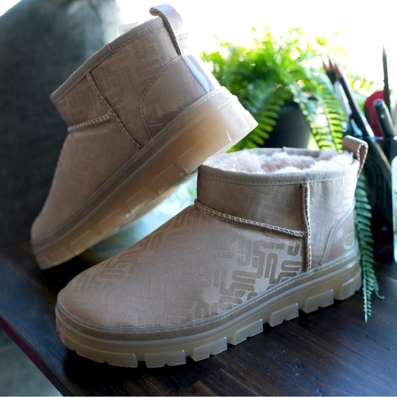 UGG | Shoes | Nwt W Box Ugg Classic Ultra Mini Monogram Tan Grey Msrp 5 ...